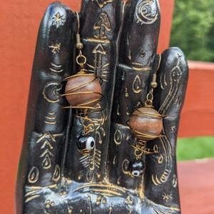 Artisan | Jewelry | Evil Eye Earrings Brown Wood Spheres Beads Brass ...